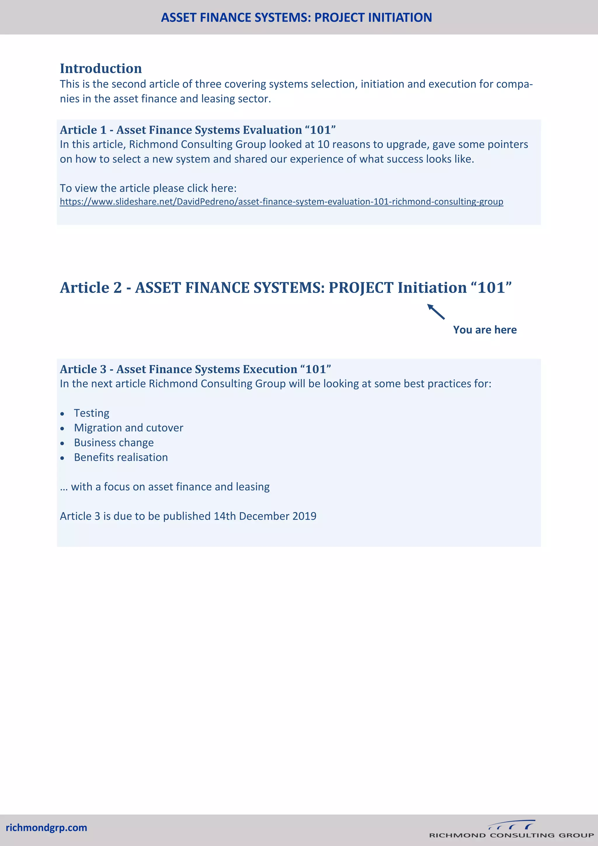 Asset Finance Systems: Project Initiation "101" | PDF