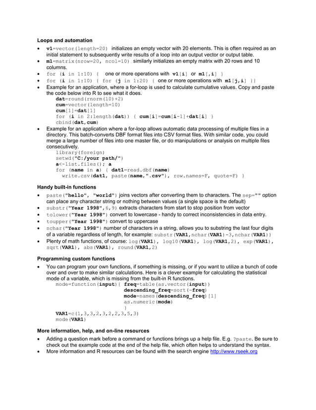 R Cheat Sheet – Data Management | PDF