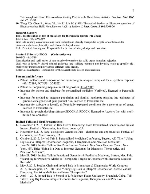 CV of Rong Chen | PDF