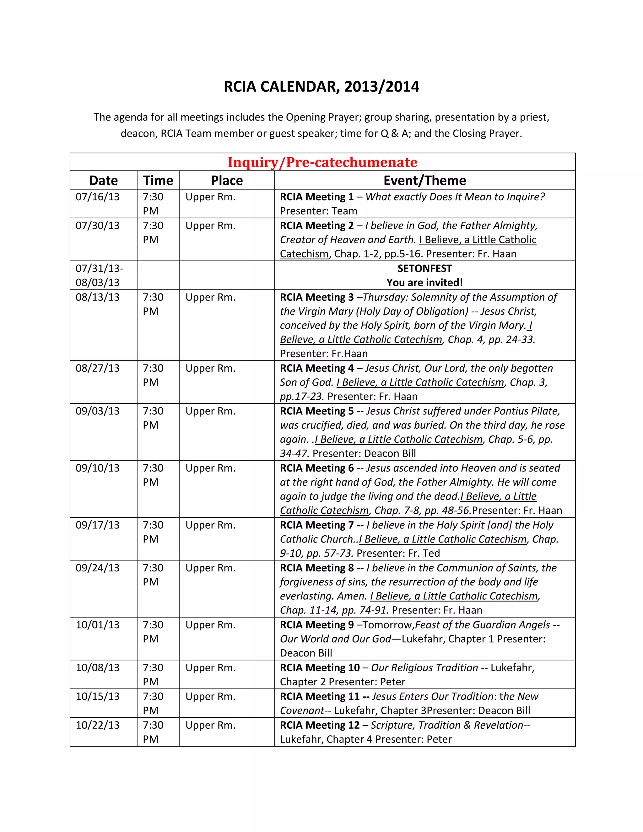 Rcia calendar 2013 2014-2 | PDF