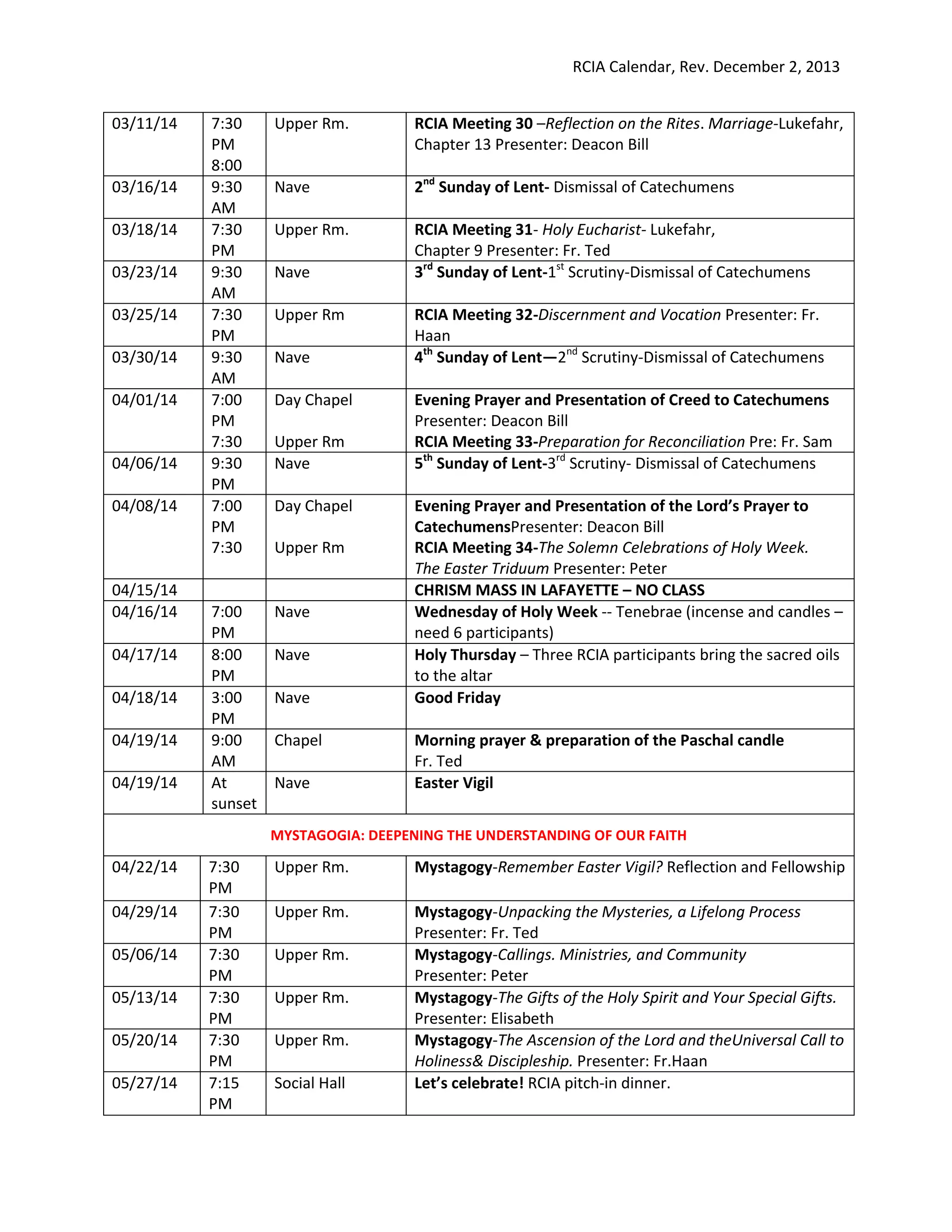 Rcia calendar 2013 2014-2 | PDF