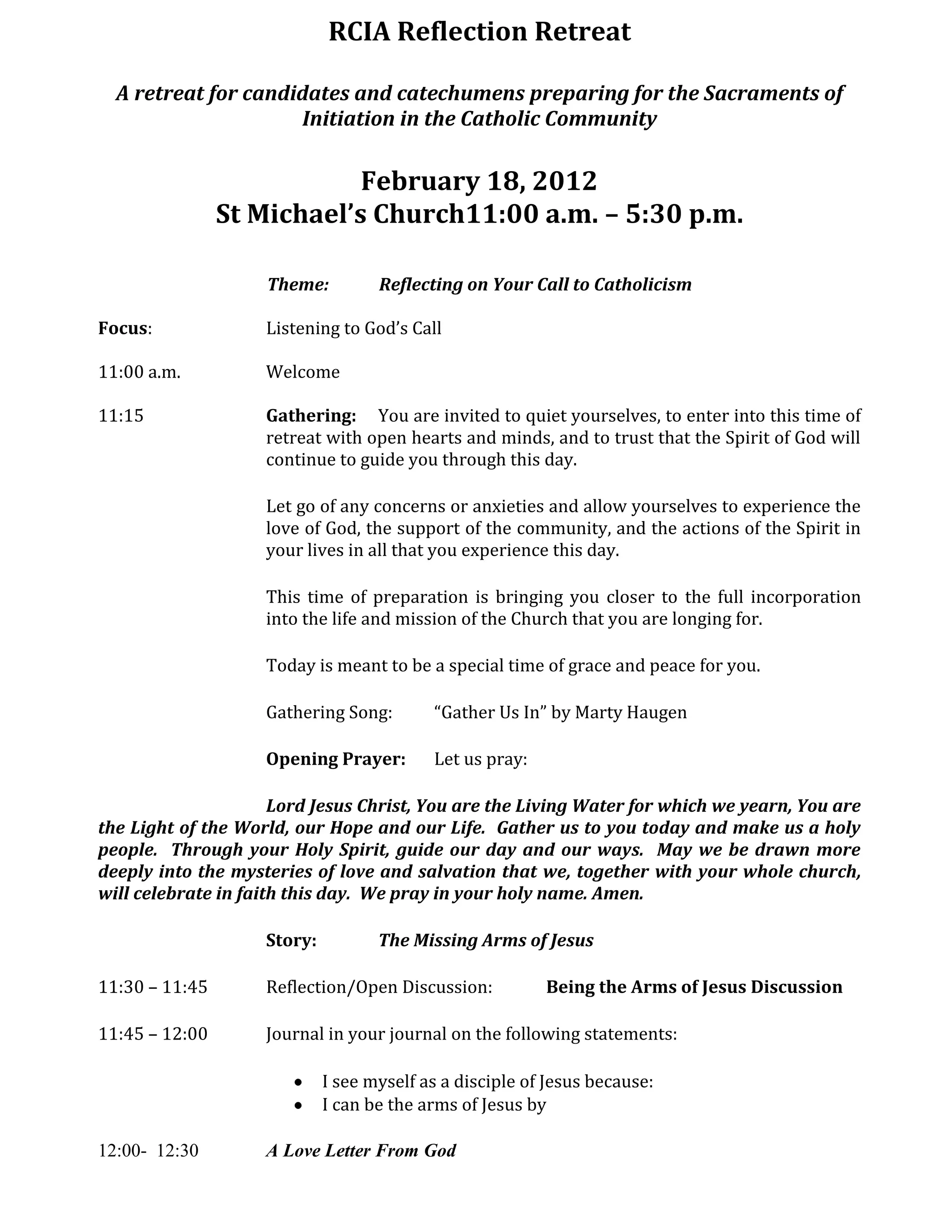 Rcia reflection retreat | DOCX