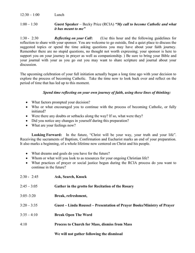 Rcia reflection retreat