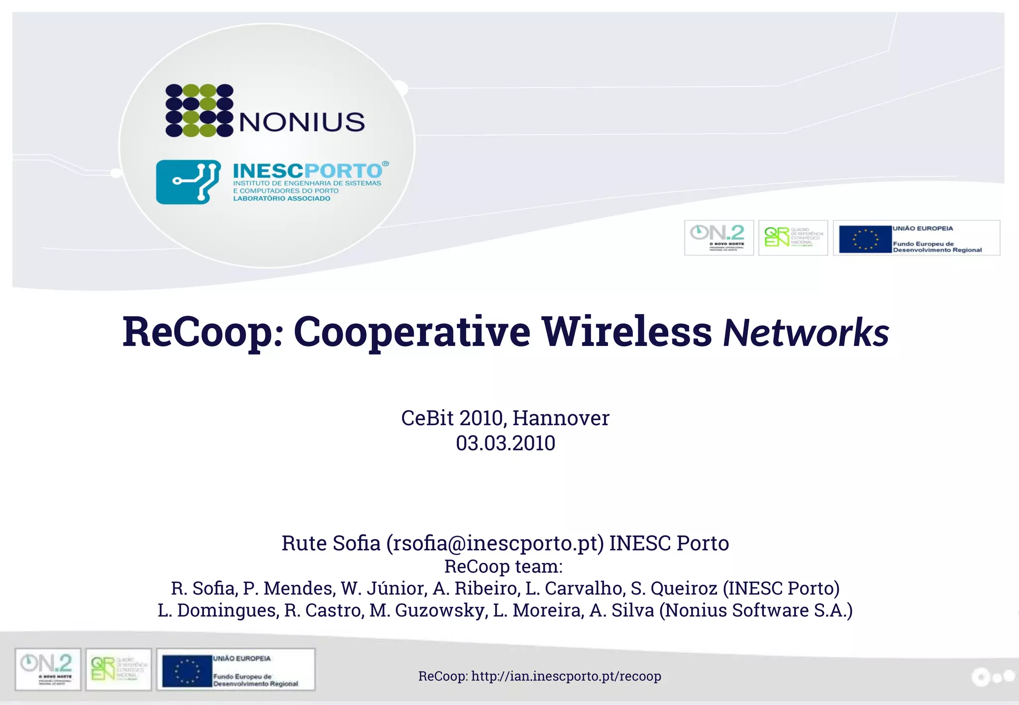 Recoop Cooperative Wireless Networks Cebit 2010 Ppt