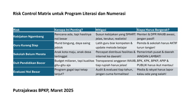 Risk Control Matrix Education Program Audit | PPT