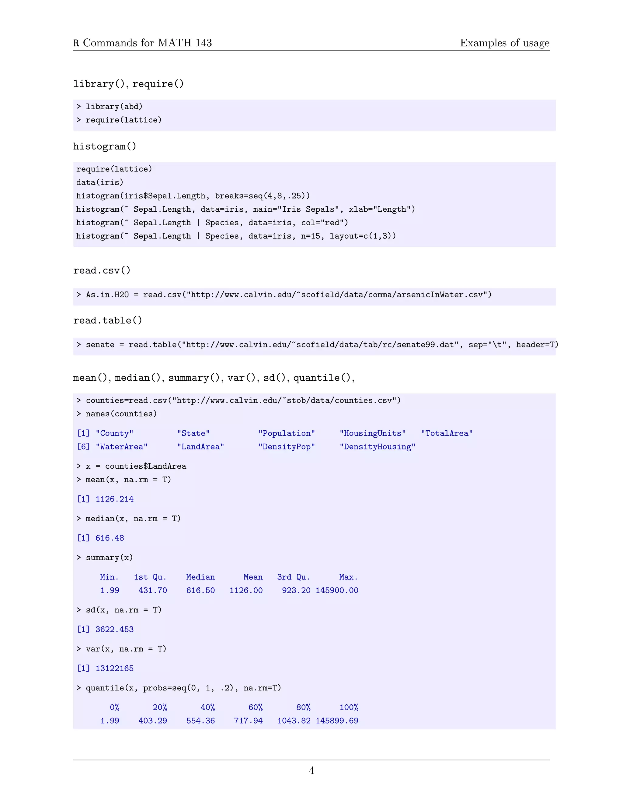 Table of Useful R commands. | PDF