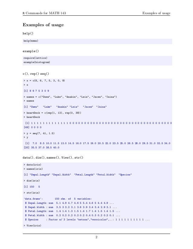 Table Of Useful R Commands