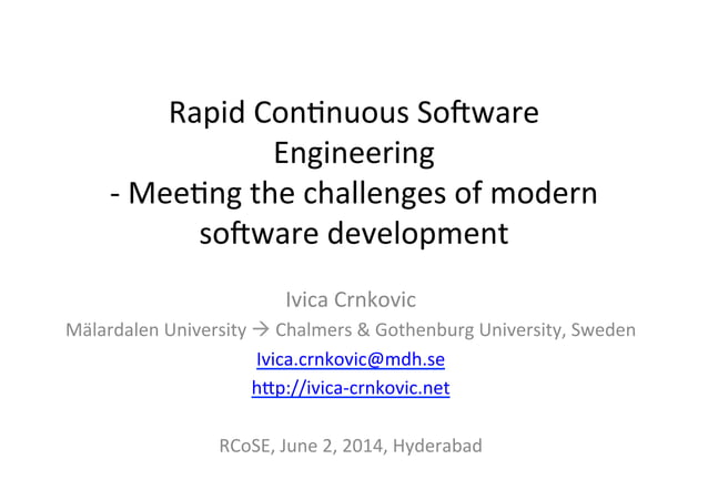 Rapid Continuous Software Engineering - Meeting the challenges of modern software development | PDF
