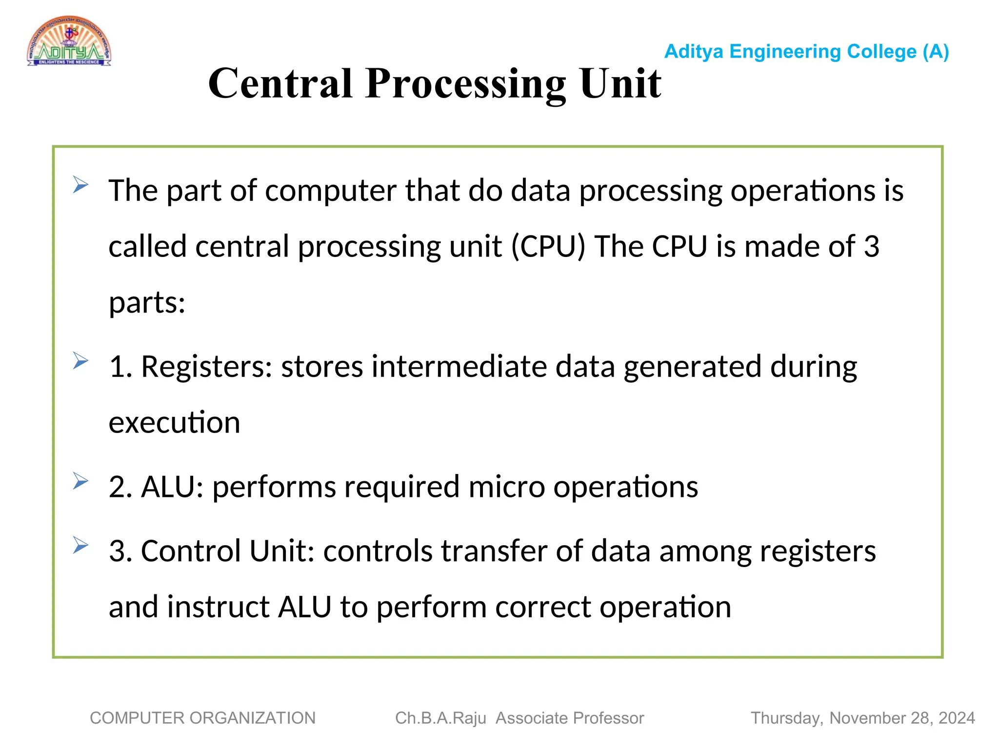 computer organisation unit 3 presentatio | PPT