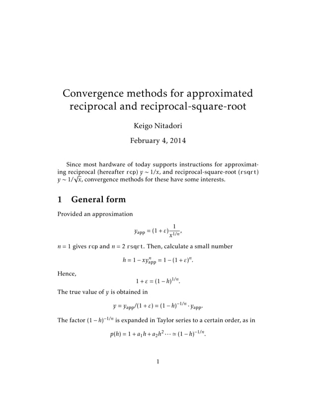Convergence methods for approximated reciprocal and reciprocal-square ...