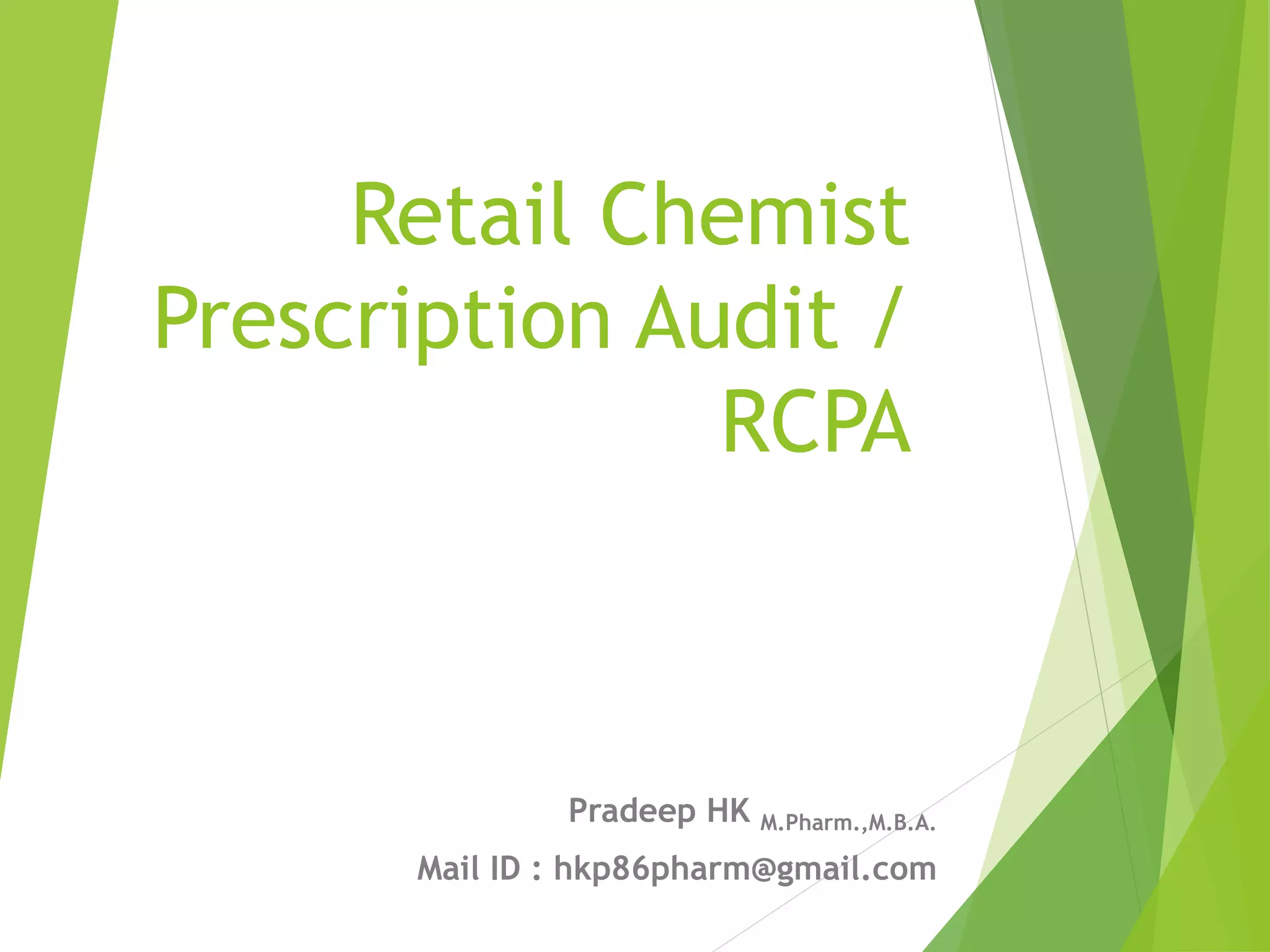 Retail Chemist Prescription Audit / RCPA --- Pharma | PPTX