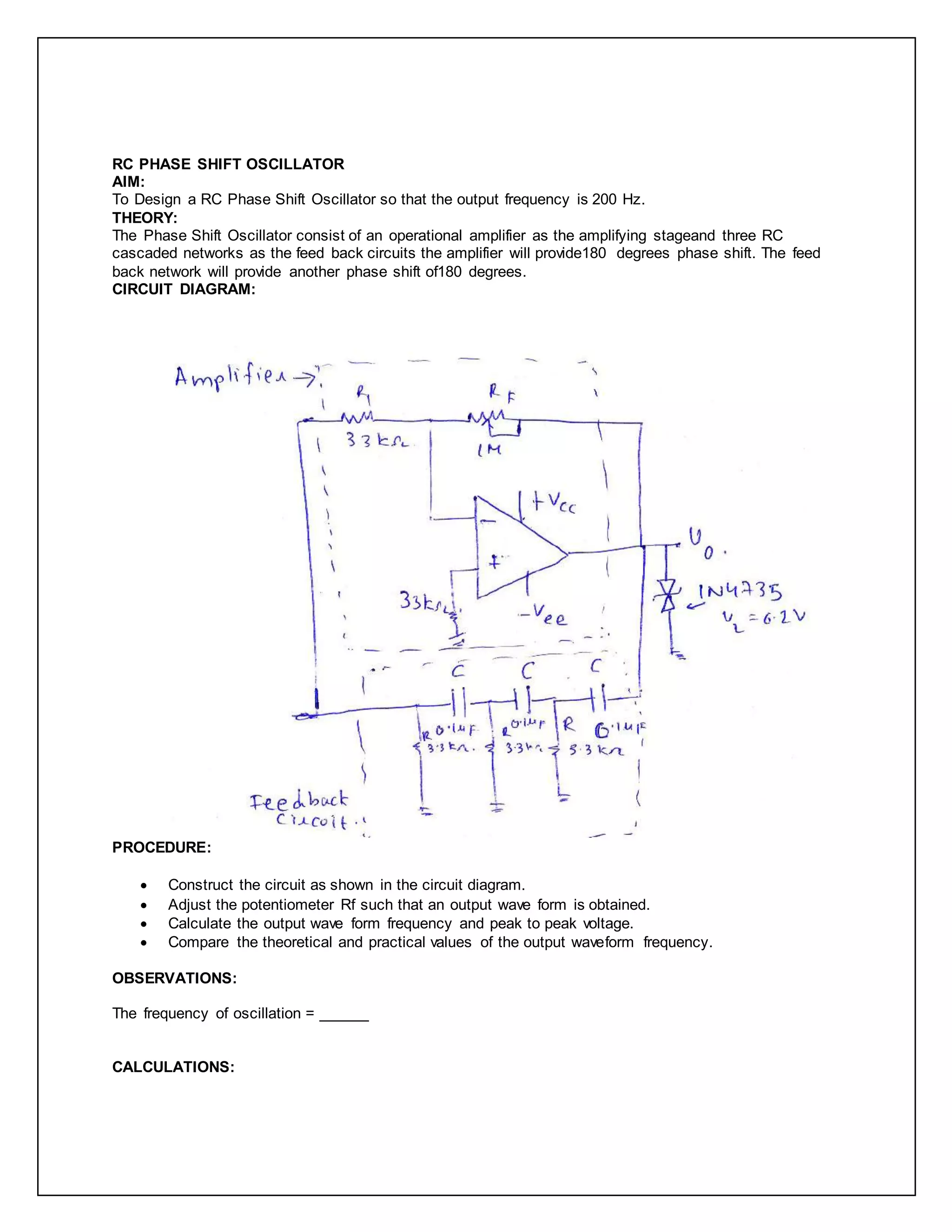 Rc phase shift oscillator | DOCX