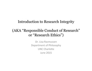 Introduction to research integrity: Research ethic | PDF