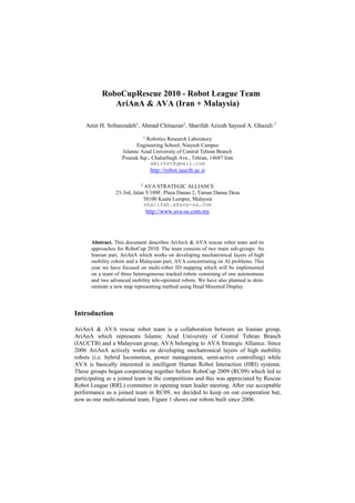 RoboCup 2010 - Rescue Robot League - AriAnA & AVA - Iran & Malaysia | PDF