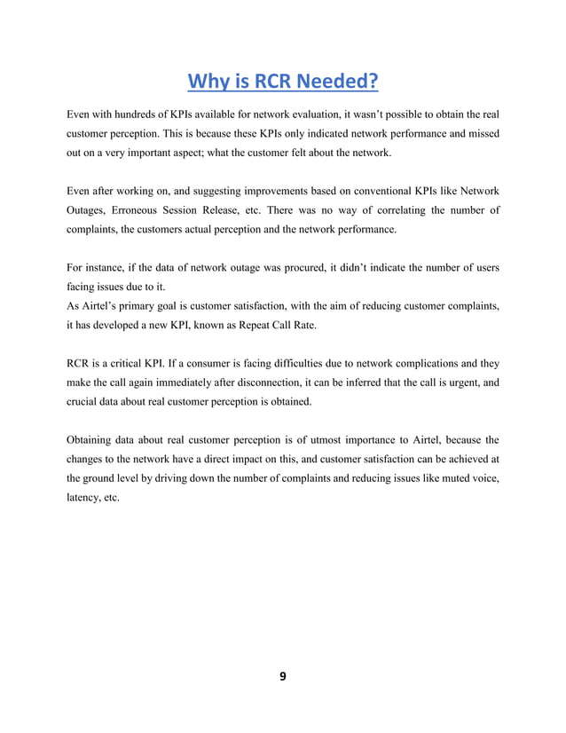 Report on Repeat Call Rate as Network KPI | PDF