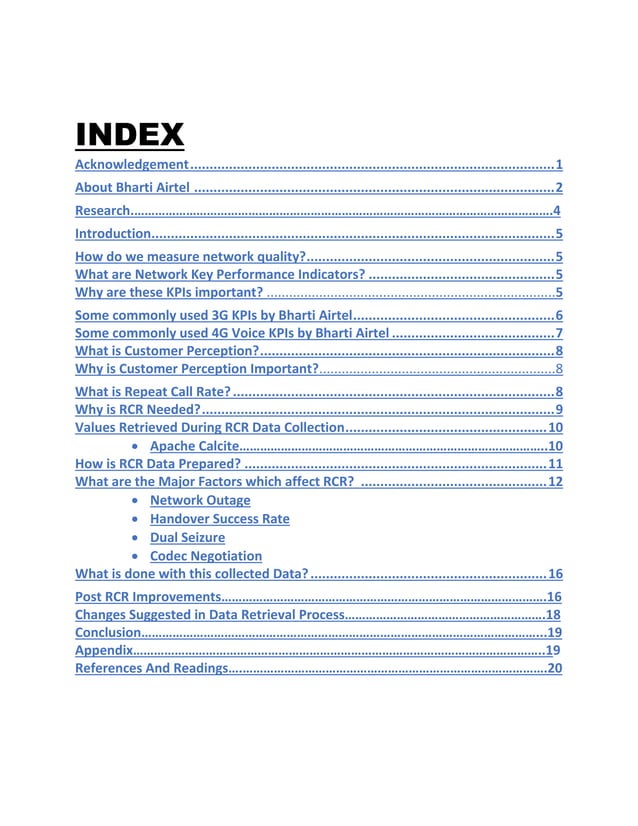 Report on Repeat Call Rate as Network KPI | PDF