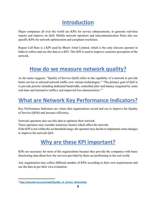Report on Repeat Call Rate as Network KPI | PDF