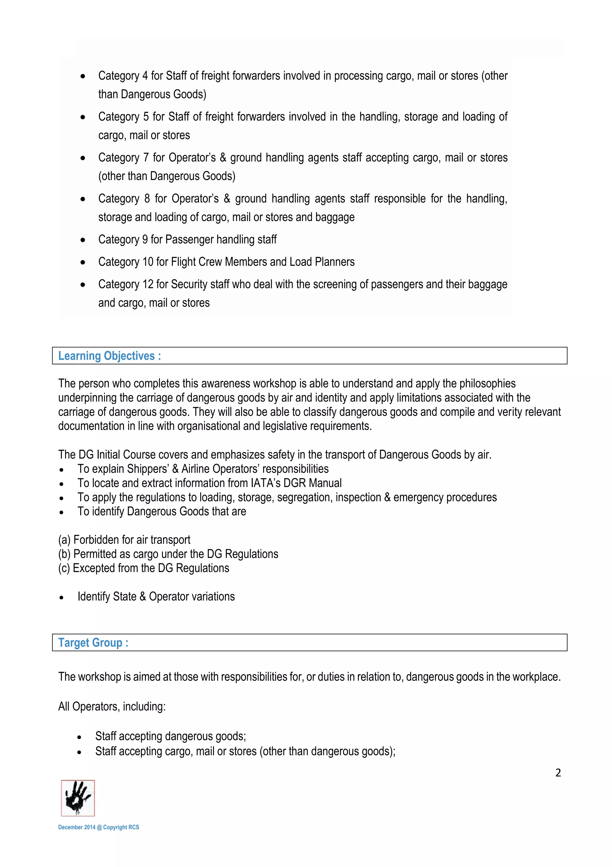 Rcs hse 023-12-2014 - dangerous goods awareness training - iata ...