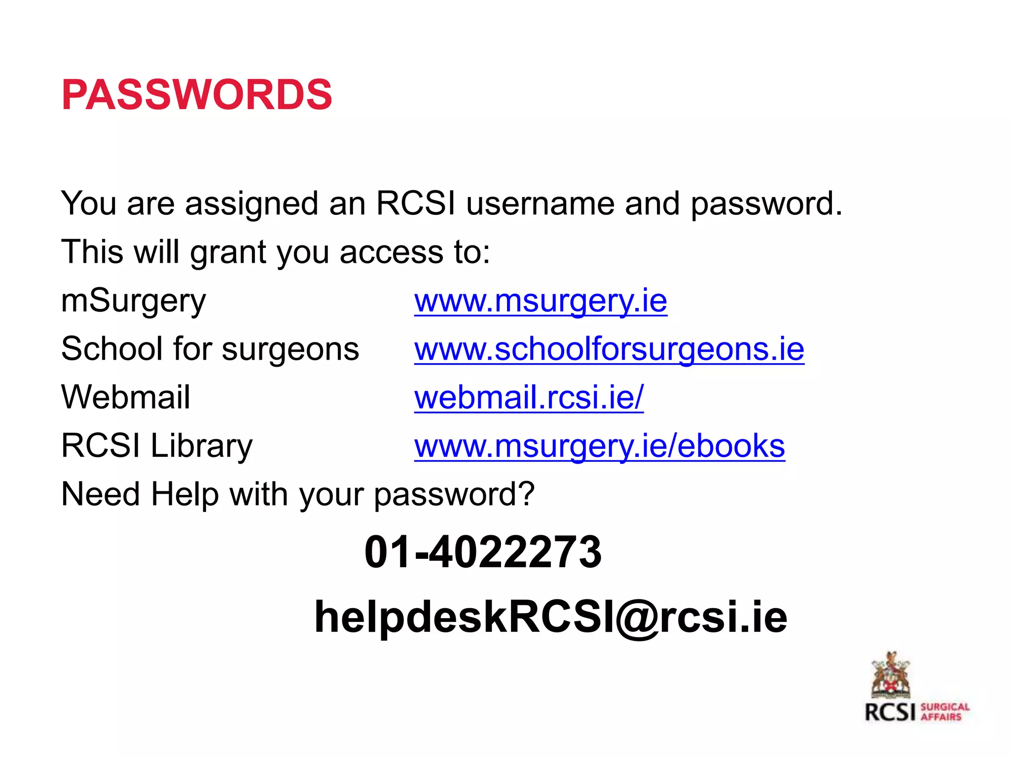 Rcsi online resources and take home kits | PPTX