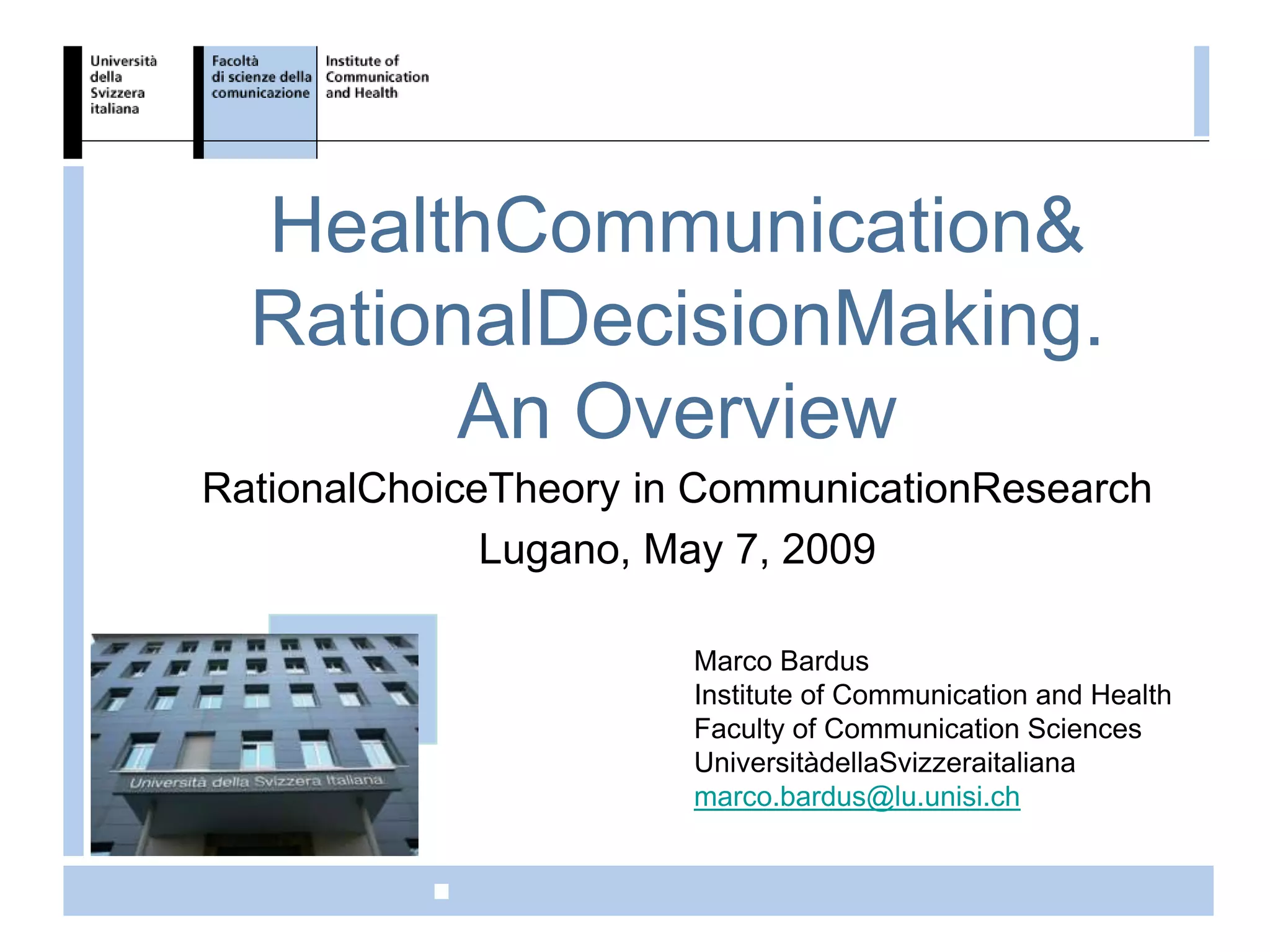 Rational Choice Theory & Health Communication. An Overview | PPTX