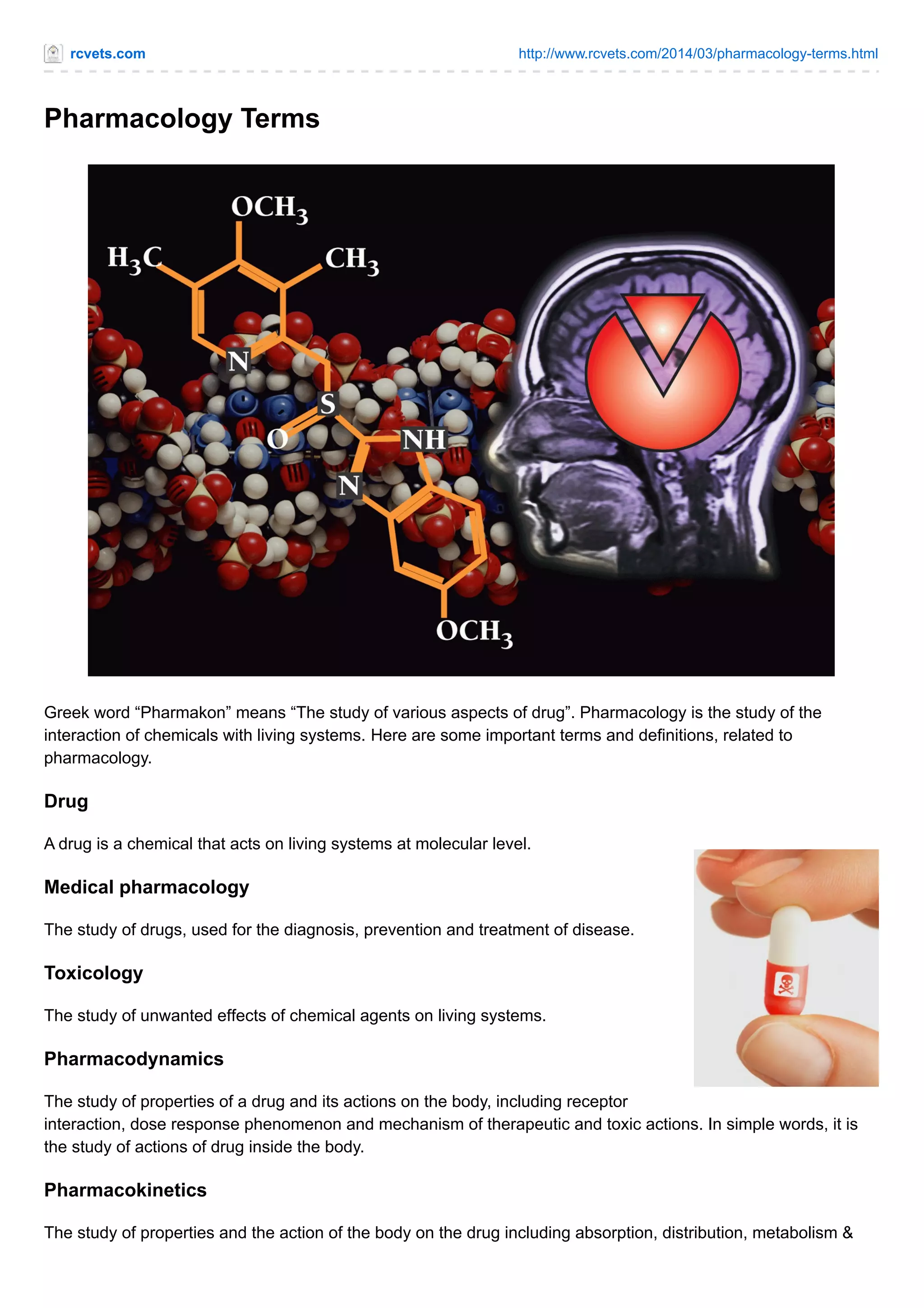Pharmacology Terms (RCVetS.com) | PDF