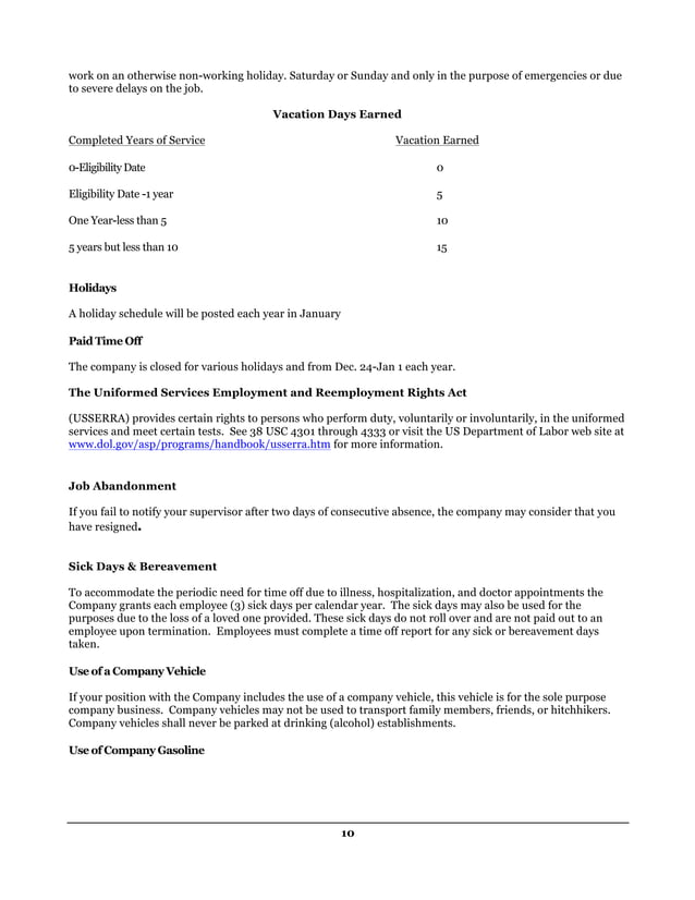 RCW Construction Employee Handbook | PDF | Holidays