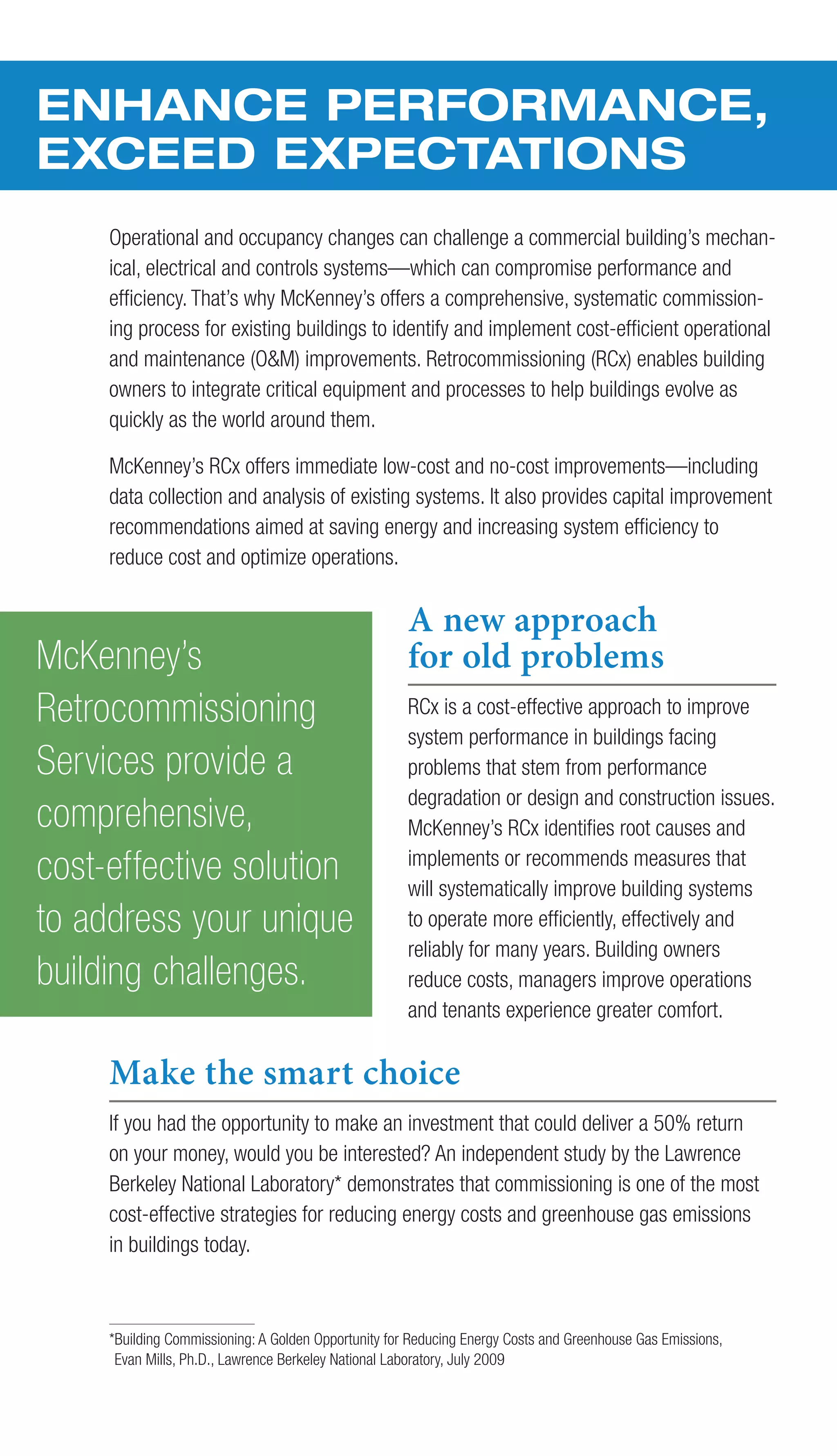 Retrocommissioning (RCx) Services to Optimize Building Performance | PDF