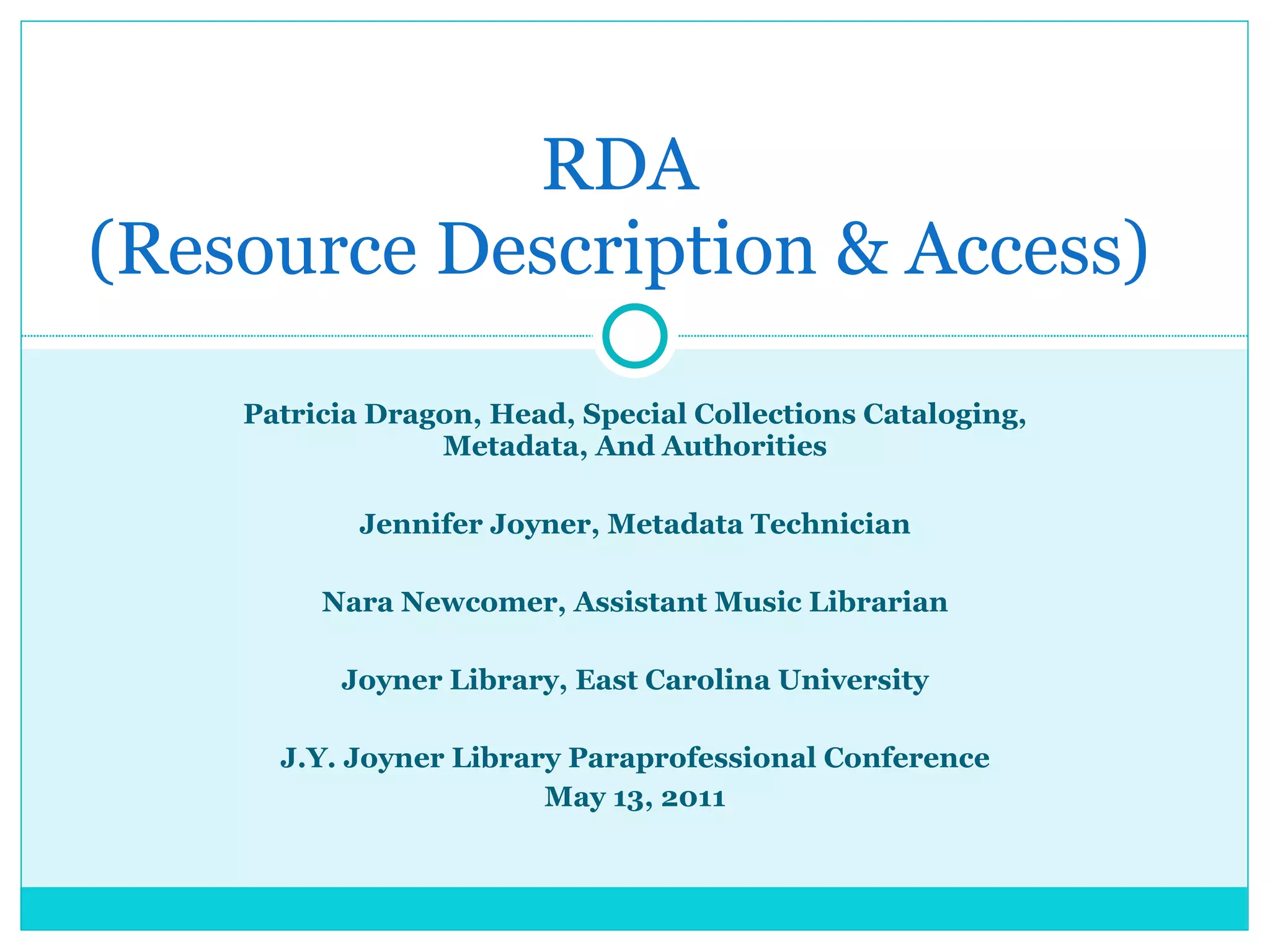 RDA (Resource Description & Access) | PPT