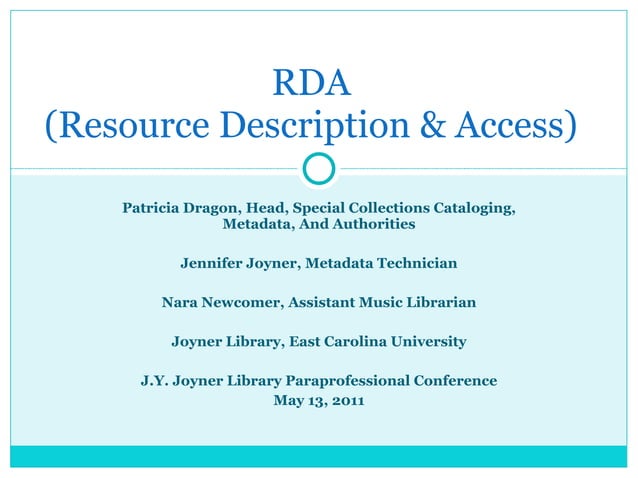 RDA (Resource Description & Access) | PPT | Databases | Computer Software and Applications