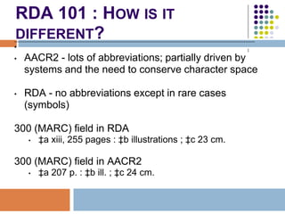 RDA Intro - AACR2 / MARC> RDA / FRBR / Semantic Web | PPT