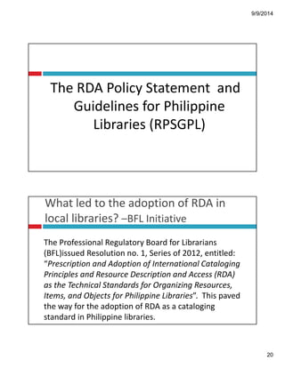 Rda policy statement and guidelines for phil libraries mila ramos | PDF