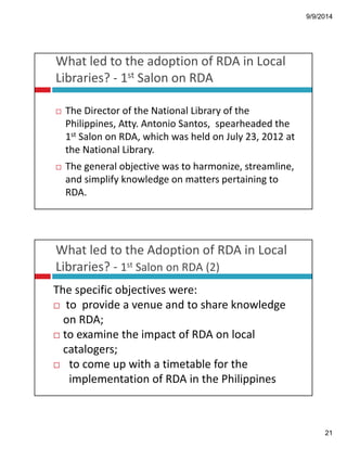 Rda policy statement and guidelines for phil libraries mila ramos | PDF