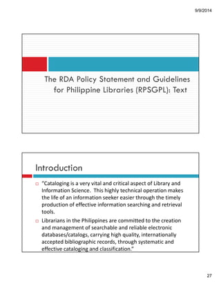 Rda policy statement and guidelines for phil libraries mila ramos | PDF