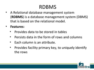 "Diffrence between RDBMS, OODBMS and ORDBMS" | PPT