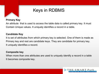 The Smartpath Information Systems | BASIC RDBMS CONCEPTS | PPT