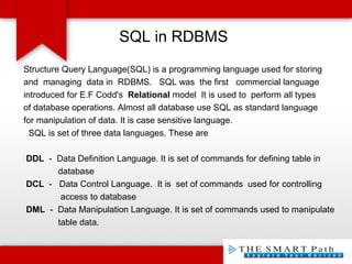 The Smartpath Information Systems | BASIC RDBMS CONCEPTS | PPT