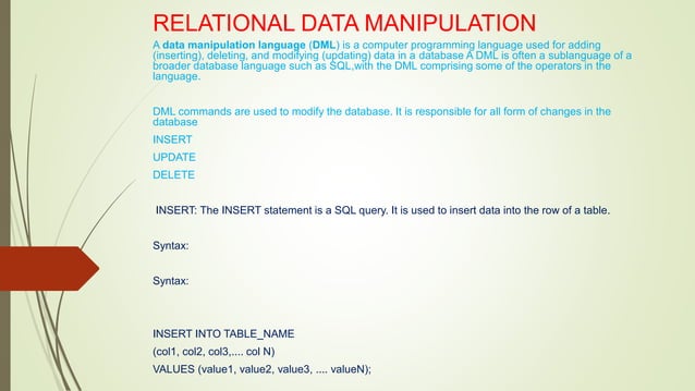 Relational Database Management System part II | PPTX