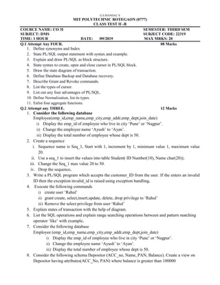 Rdbms class test ii sep 2019 | PDF | Databases | Computer Software and ...