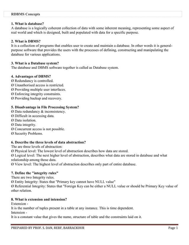 DBMS and Rdbms fundamental concepts | PDF