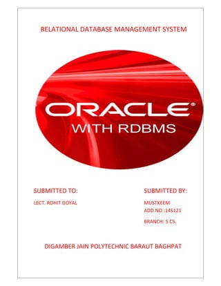 Rdbms Practical file diploma | PDF