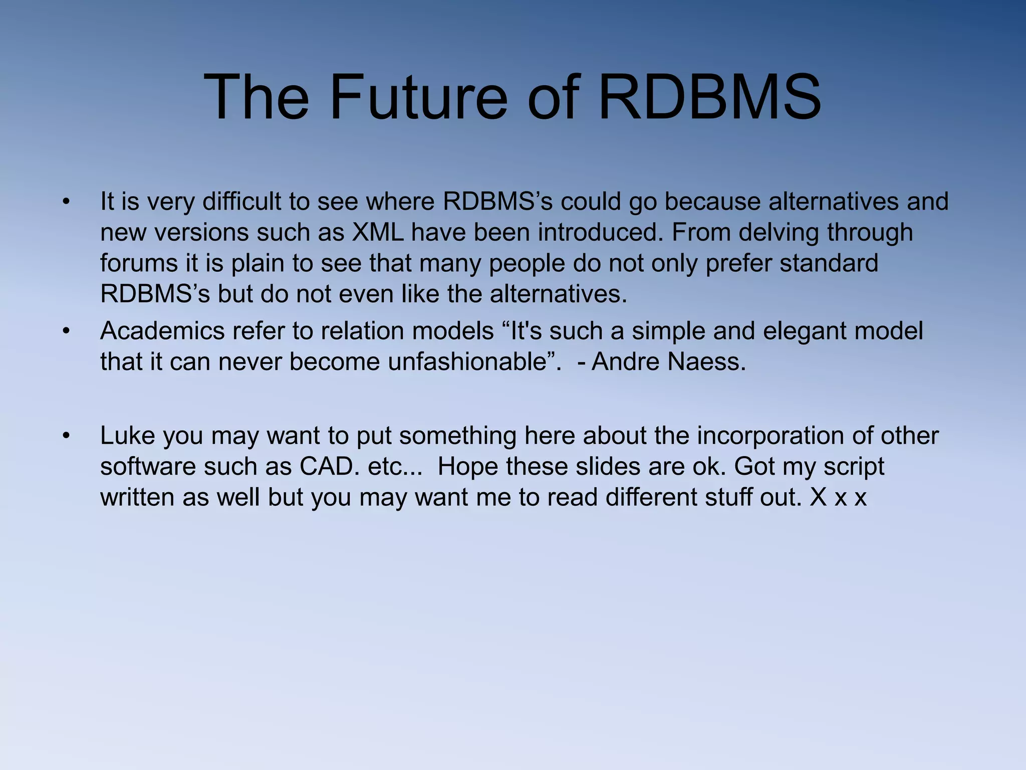 Rdbms | PPTX | Databases | Computer Software and Applications