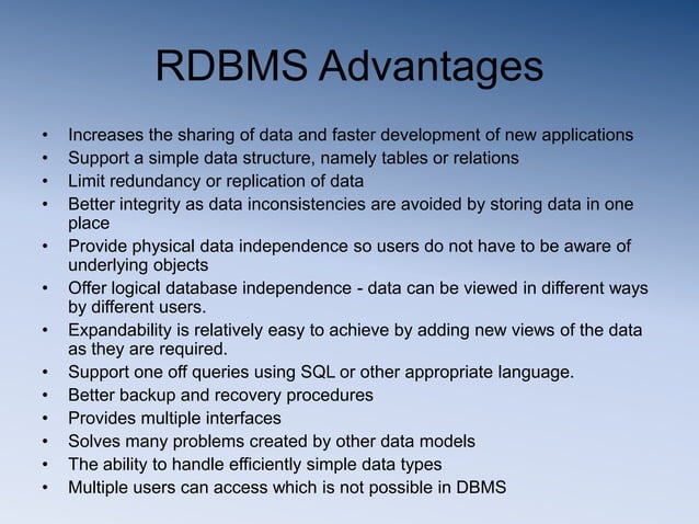 Rdbms | PPTX | Databases | Computer Software and Applications