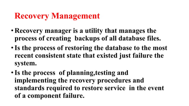 recovery management with concurrent controls | PPTX | Databases | Computer Software and Applications