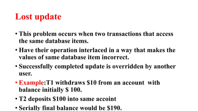recovery management with concurrent controls | PPTX | Databases | Computer Software and Applications