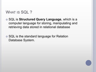 RDBMS and SQL | PPT