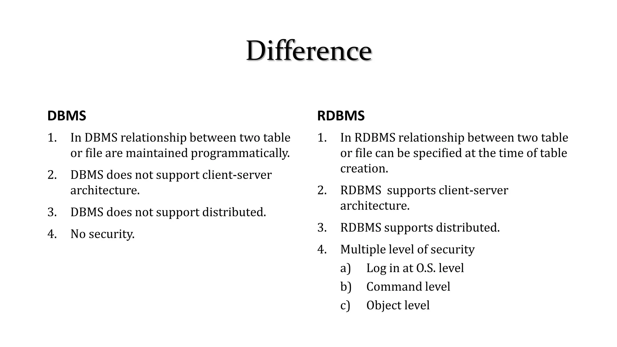 Difference Between Rdbms And Dbms Pptx Databases Computer Software