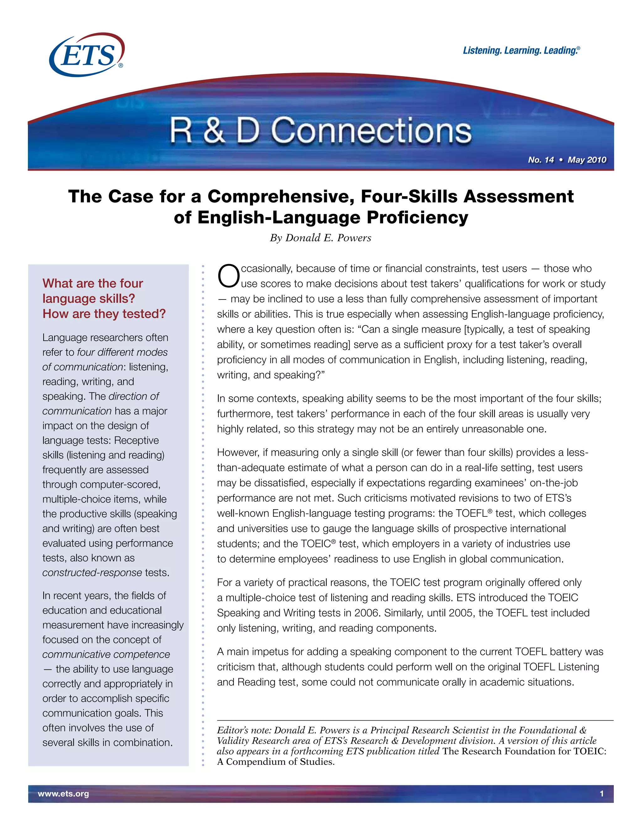 Assessing All Four English Language Skills Provides a More ...