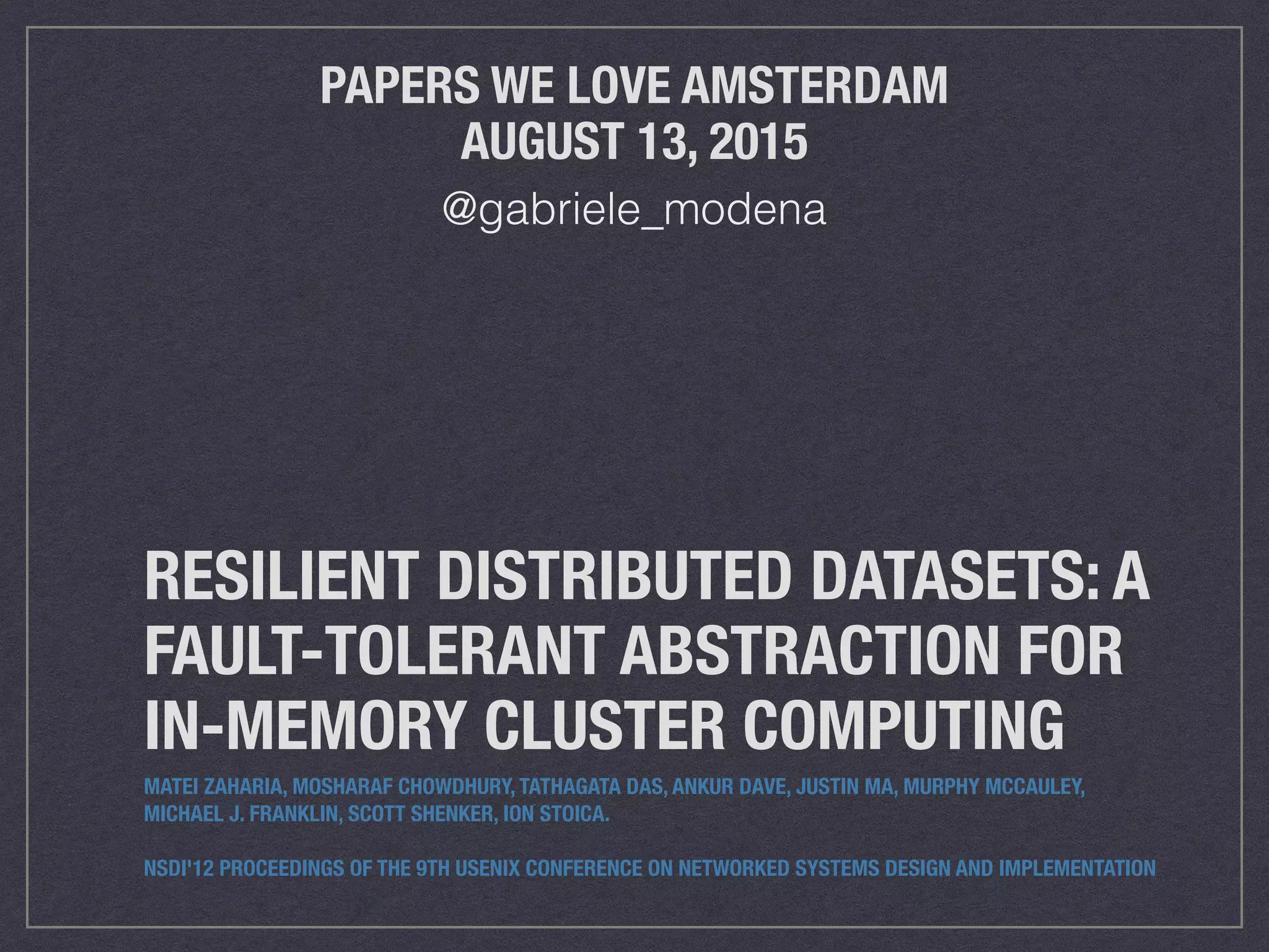 Resilient Distributed Datasets Ppt