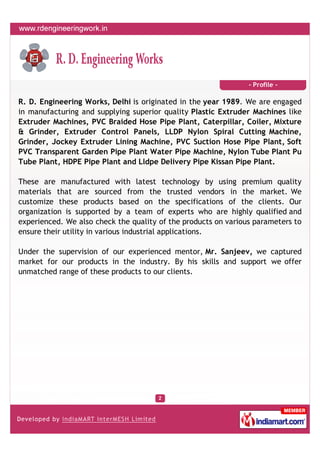 R. D. Engineering Works, Delhi, Plastic Extruder Machines | PDF ...