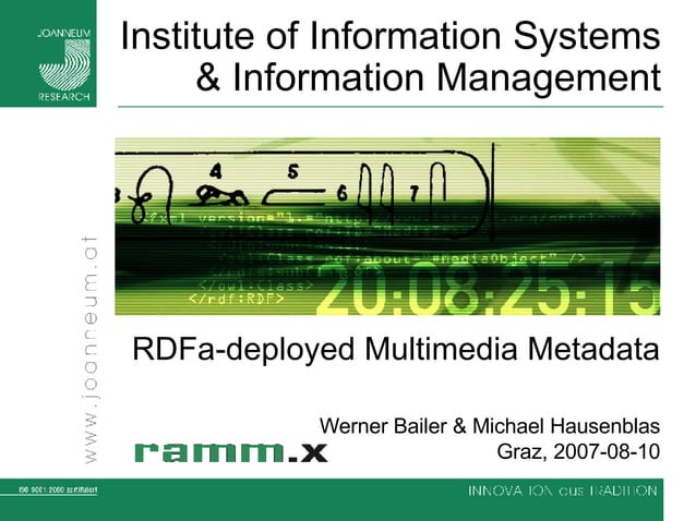 RDFa-deployed Multimedia Metadata - Tutorial, Part 1 | PPT